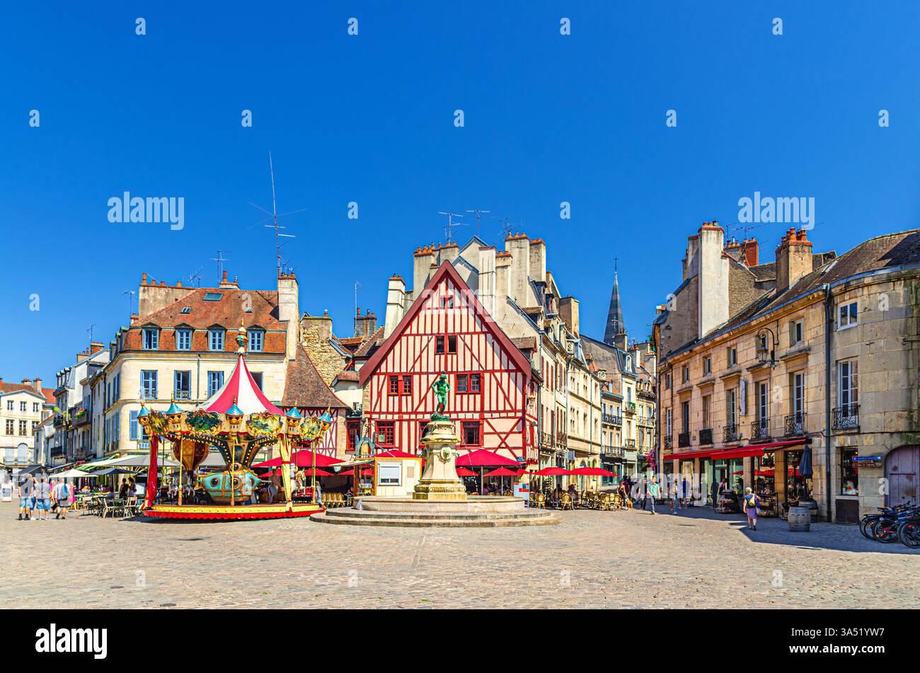Dijon city historical centre with old typical houses colorful buildings ...