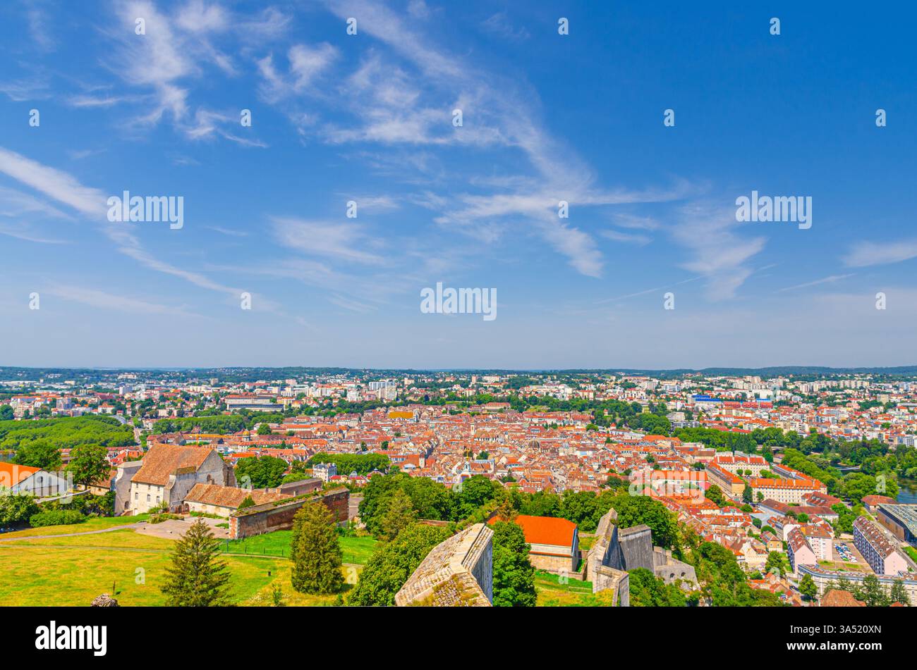 Aerial panoramic view of Besancon old town centre ville La boucle ...