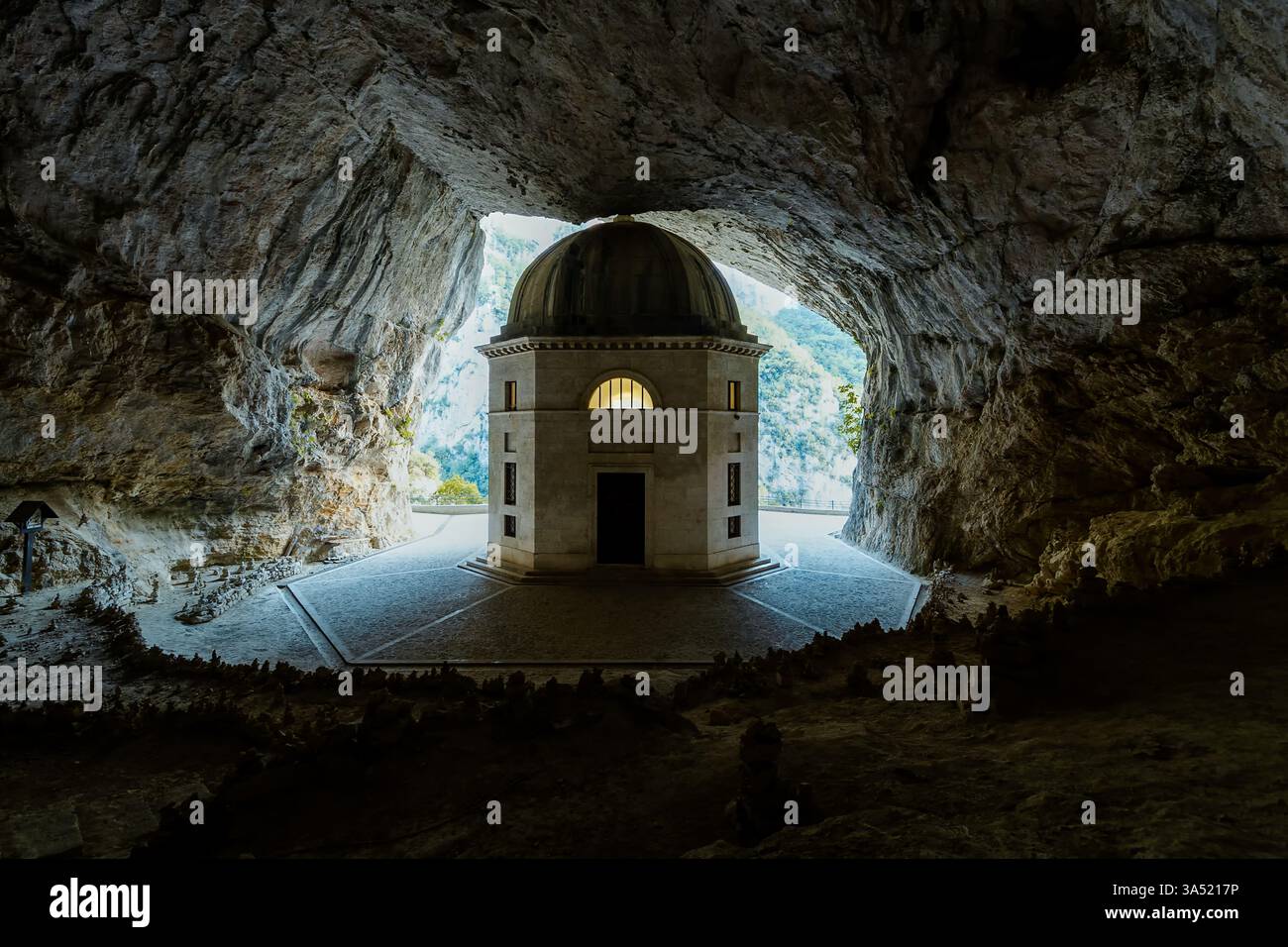 Neoclassical Temple of Valadier inside hidden limestone cave near Genga ...