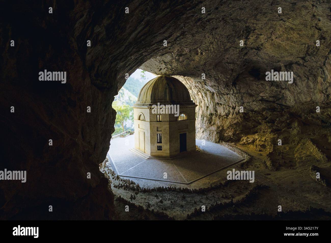 Neoclassical Temple of Valadier inside hidden limestone cave near Genga ...