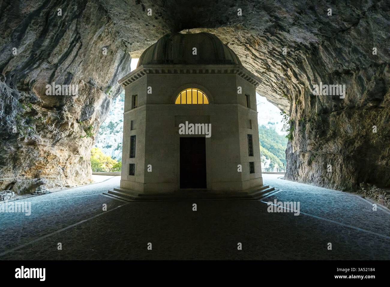 Neoclassical Temple of Valadier inside hidden limestone cave near Genga ...