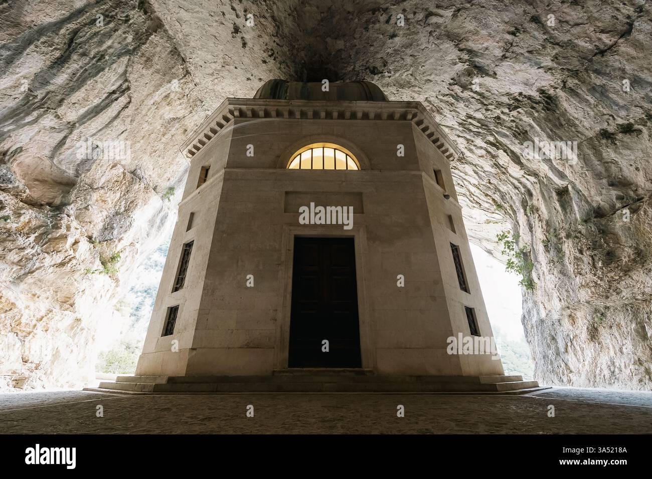 Neoclassical Temple of Valadier inside hidden limestone cave near Genga ...