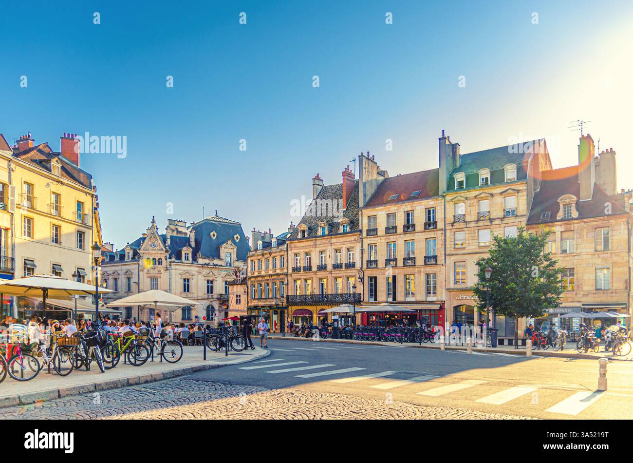 Dijon, France, July 9, 2024: old medieval houses buildings, street ...