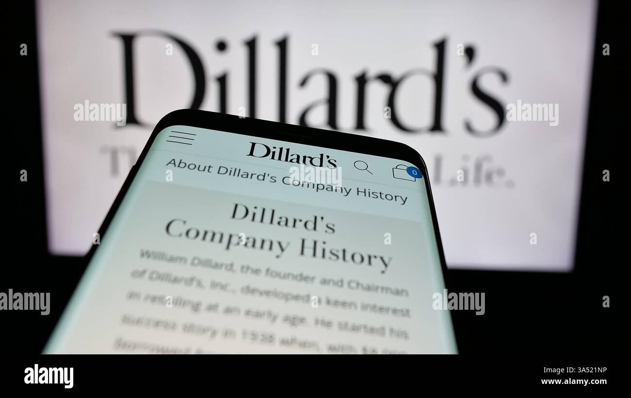 Mobile phone with website of US department store company Dillard's Inc ...