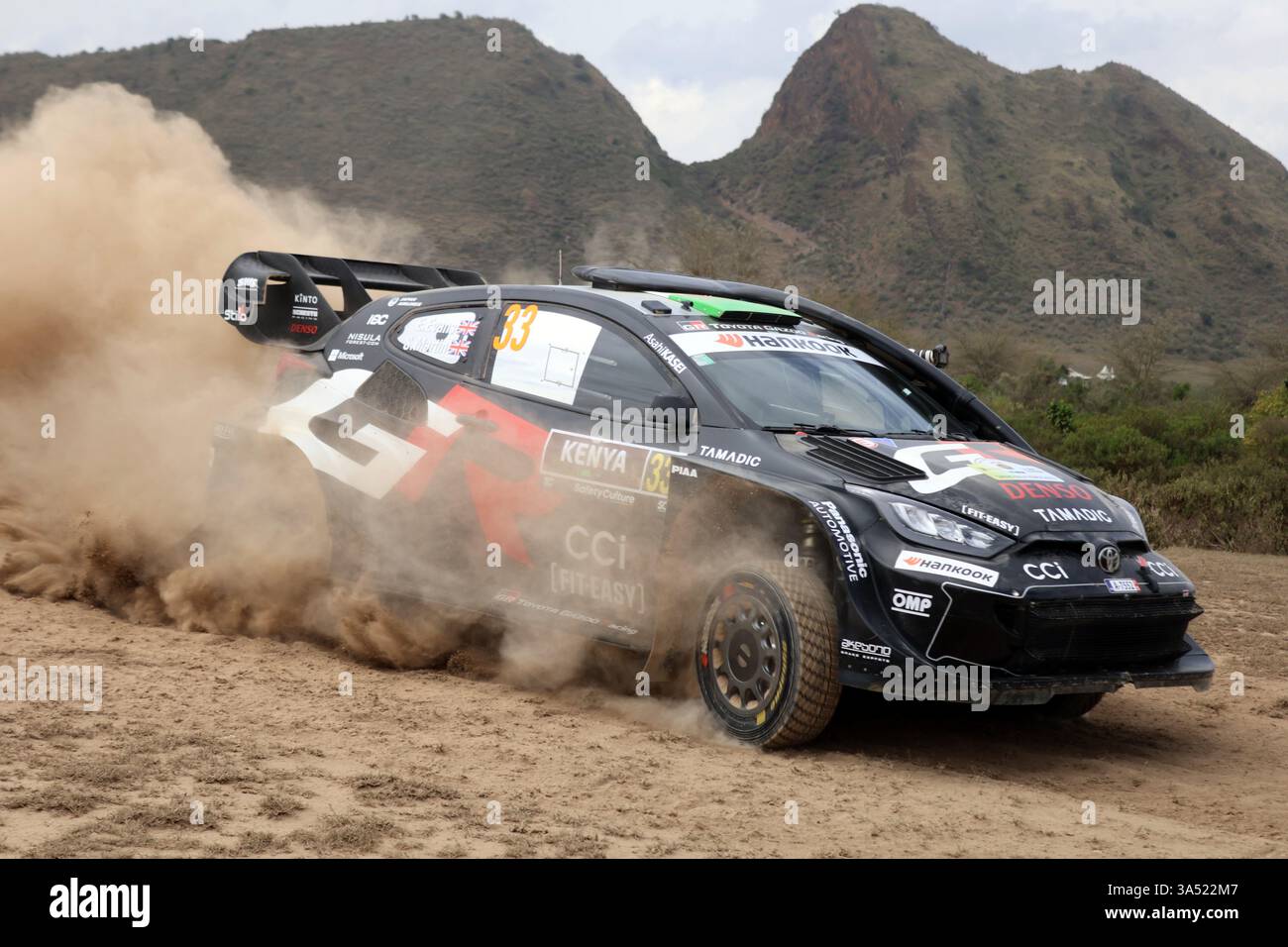 Welsh rally driver Elfyn Evans and British Scott Martin with car Toyota ...