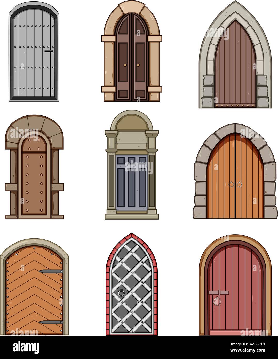 ancient medieval door set cartoon vector illustration Stock Vector ...