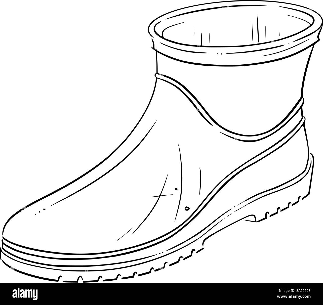A single rubber gardening boot. Vector line hand-drawing illustration ...