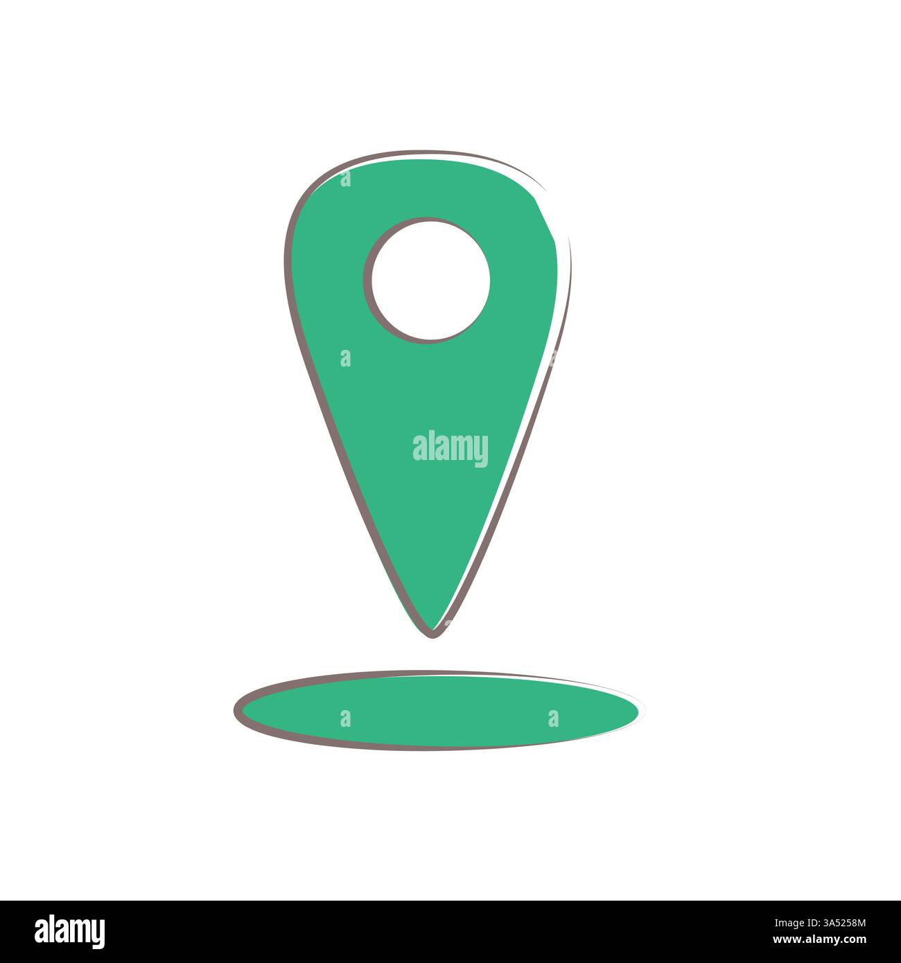 Green map pin icon on white background for location services and ...