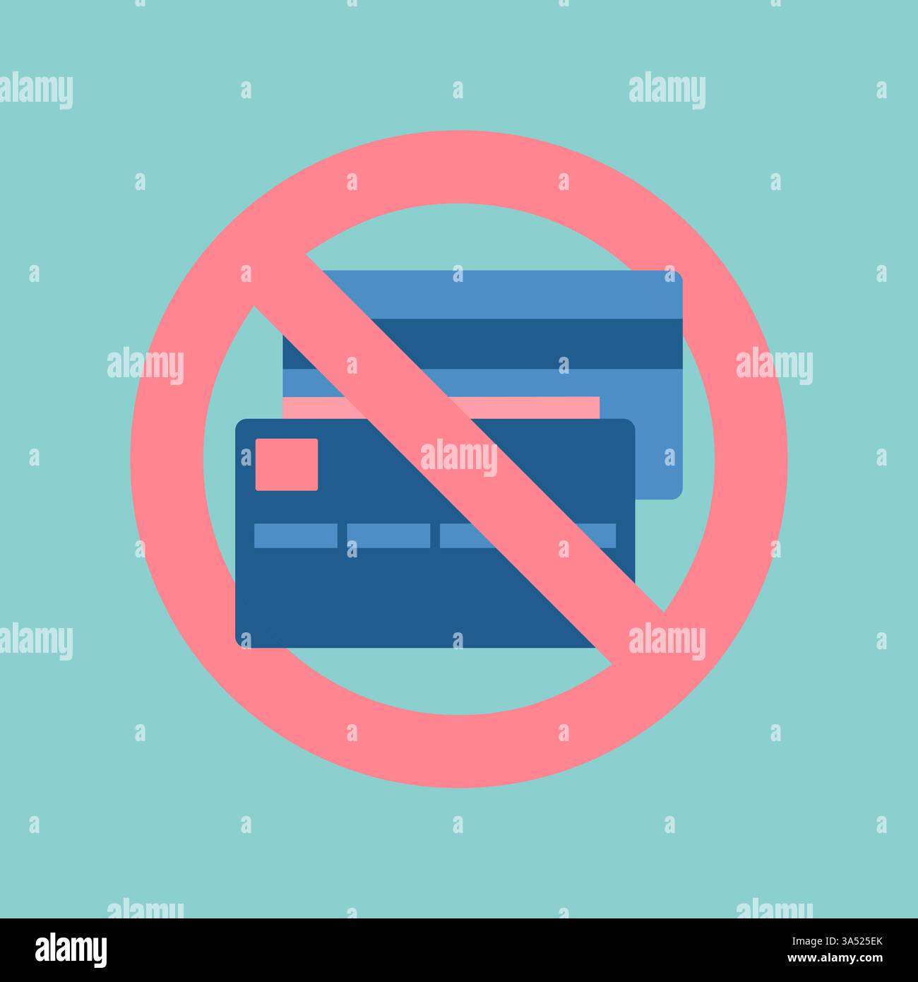 Bank credit cards in red crossed out circle. No cashless payment or ...