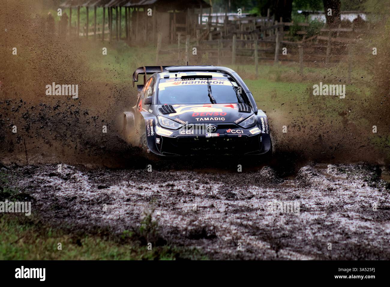 Finnish rally drivers Kalle Rovampera, Jonne Halttunen with car Toyota ...
