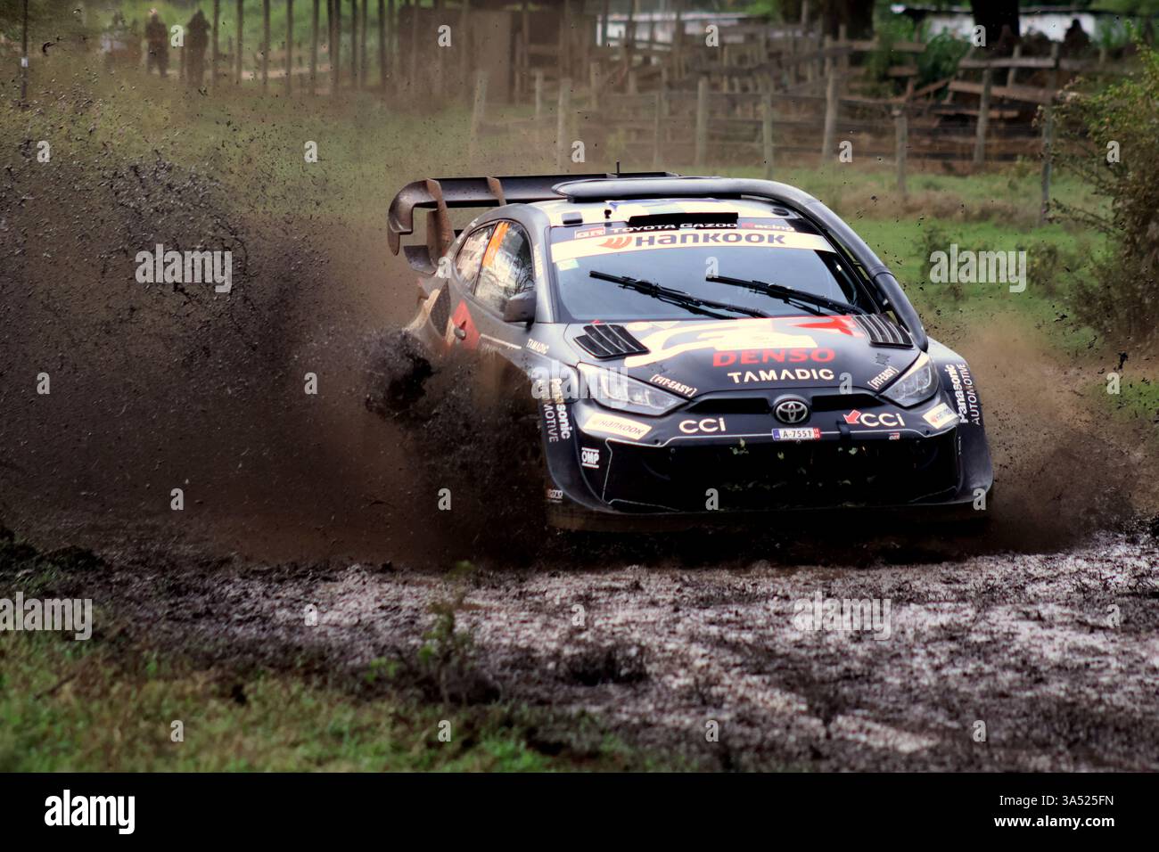 Finnish rally drivers Kalle Rovampera, Jonne Halttunen with car Toyota ...