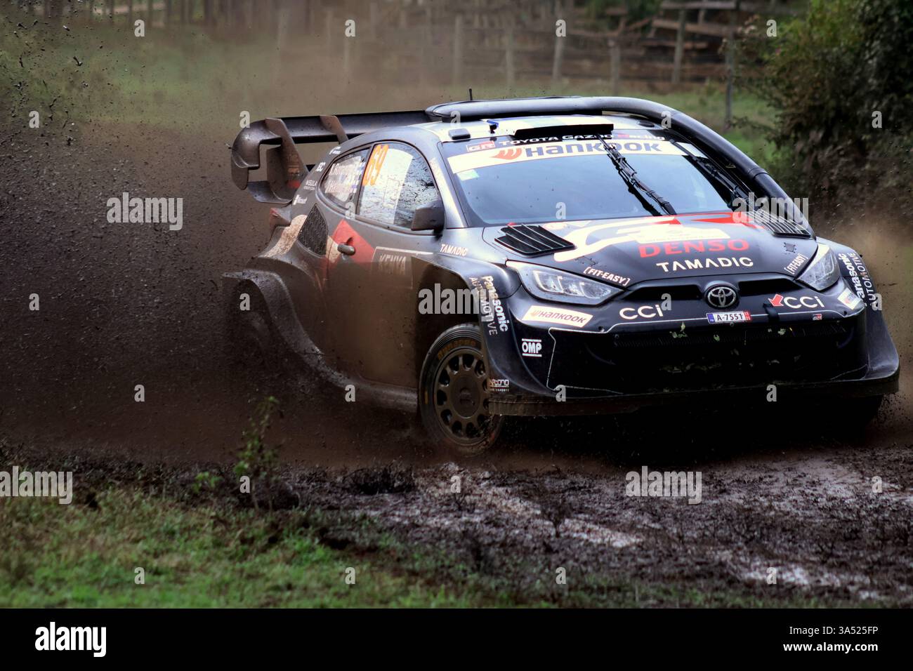 Finnish rally drivers Kalle Rovampera, Jonne Halttunen with car Toyota ...
