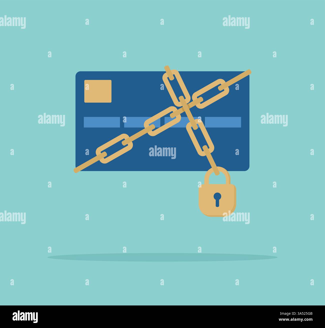 Blocked credit card. Chain with a padlock on the card. Flat vector ...