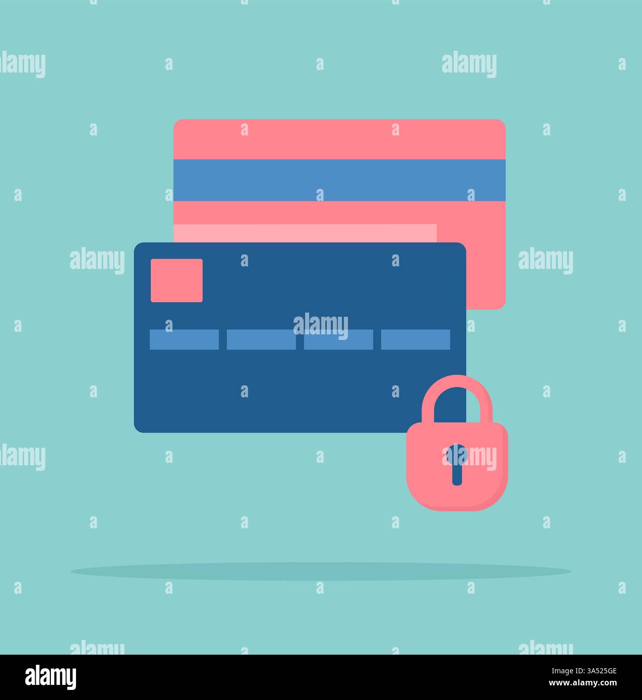 Bank credit cards with a padlock icon on them. Flat vector illustration ...