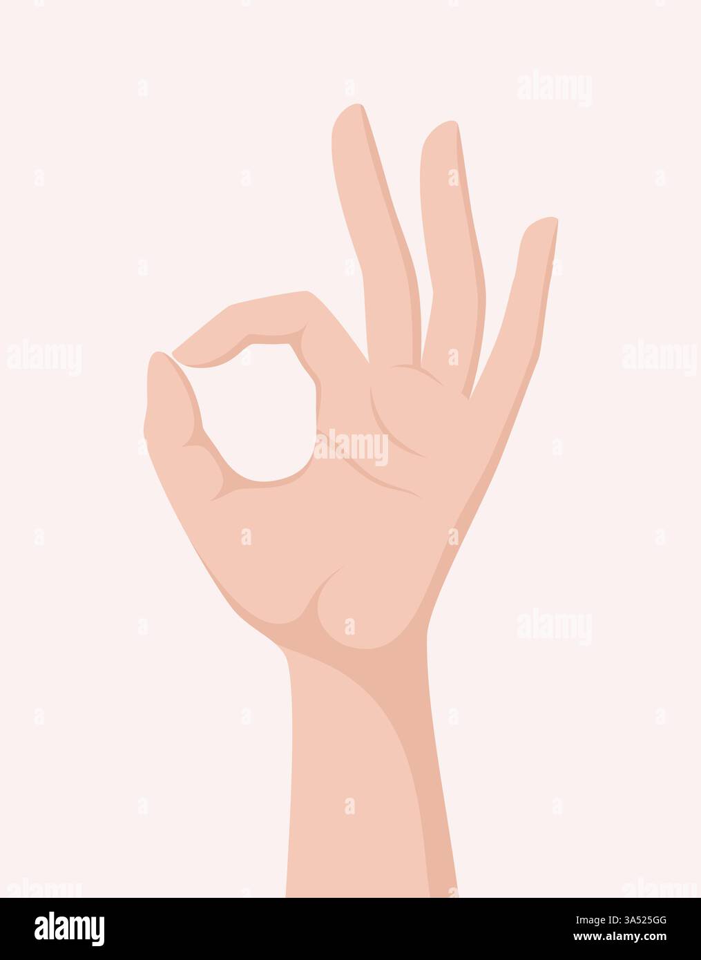 Human hand showing okay gesture on beige background, flat vector ...