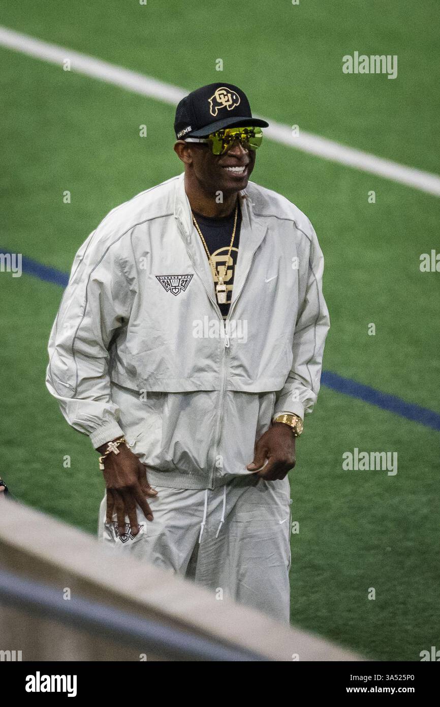 Colorado State head coach Deion Sanders walks the sideline during the ...