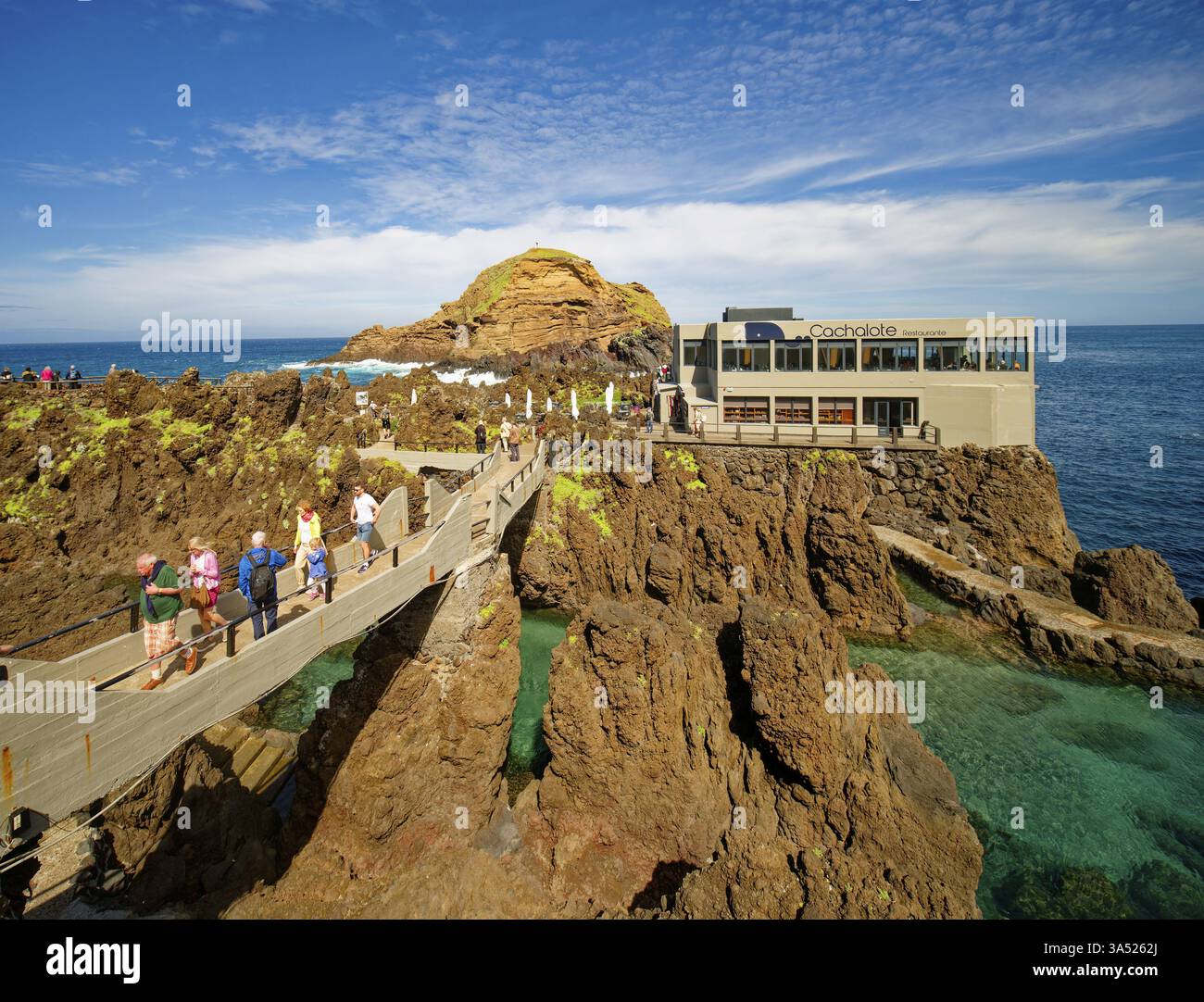 Natural swimming pools in volcanic rock, Cachalote restaurant, lava ...