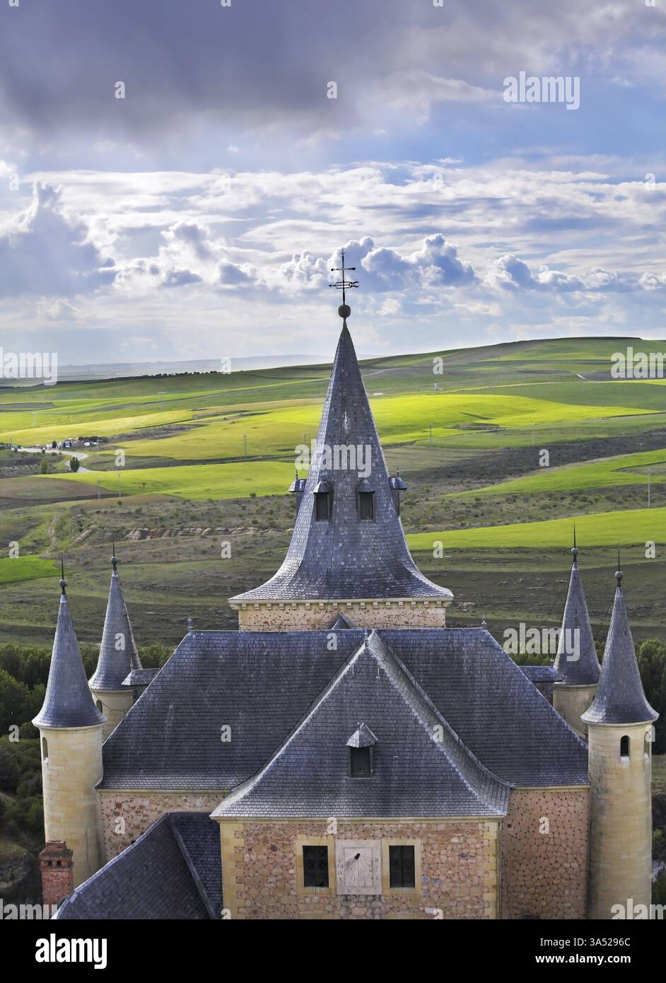 Towers of a medieval palace in the Spanish province Castile-Leon Stock ...