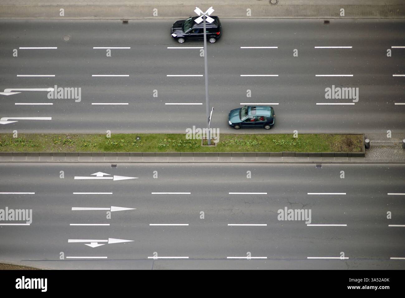 Top view and aerial view of a multi-lane road with road traffic Stock ...