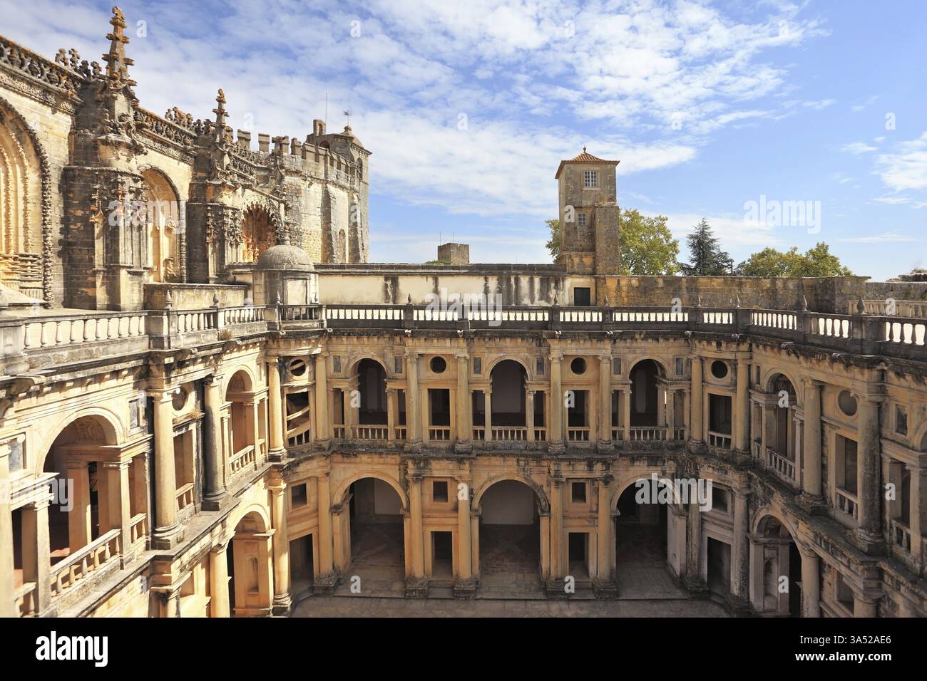 Courtyard, patio, surrounded by a gallery. The imposing medieval castle ...