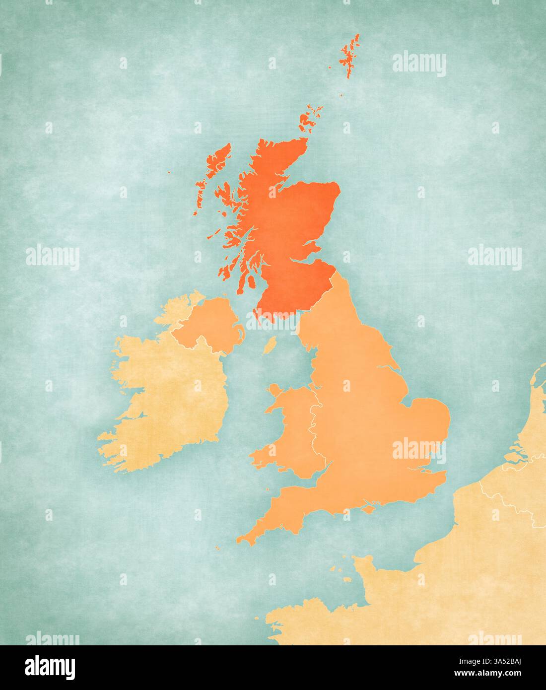 Scotland on the map of United Kingdom in soft grunge and vintage style ...