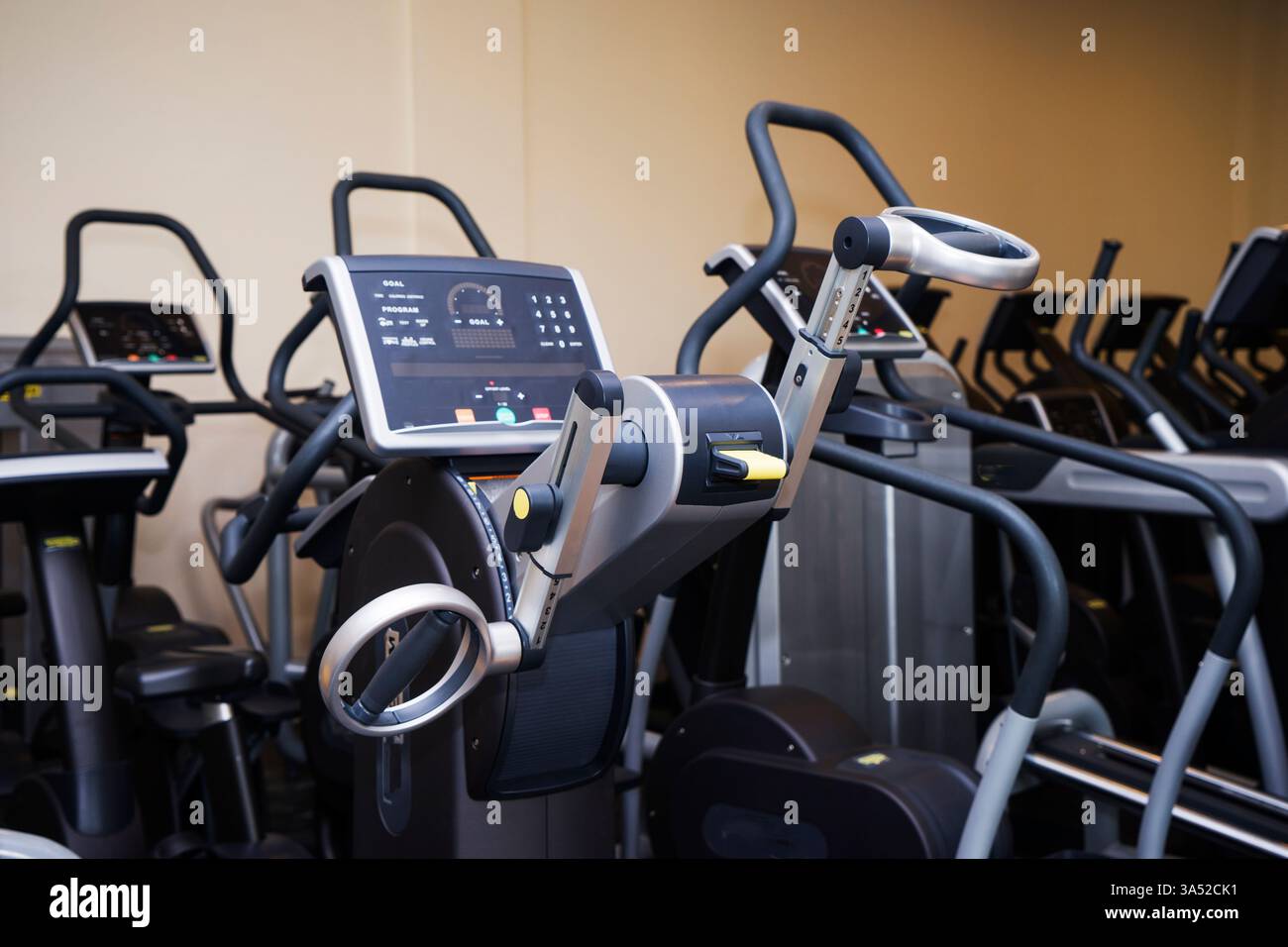 Gym room for residents in apartment building. Different exercise ...