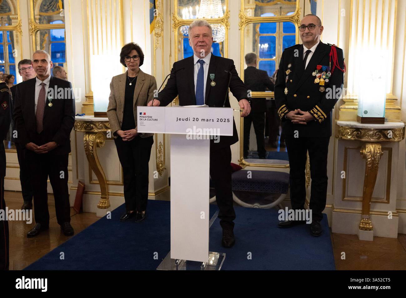 Paris, France. 20th Mar, 2025. Jean-Claude Gallet delivers a speech ...