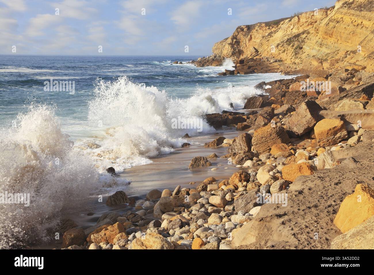 The picturesque coast of the Atlantic. The powerful ocean surf in ...