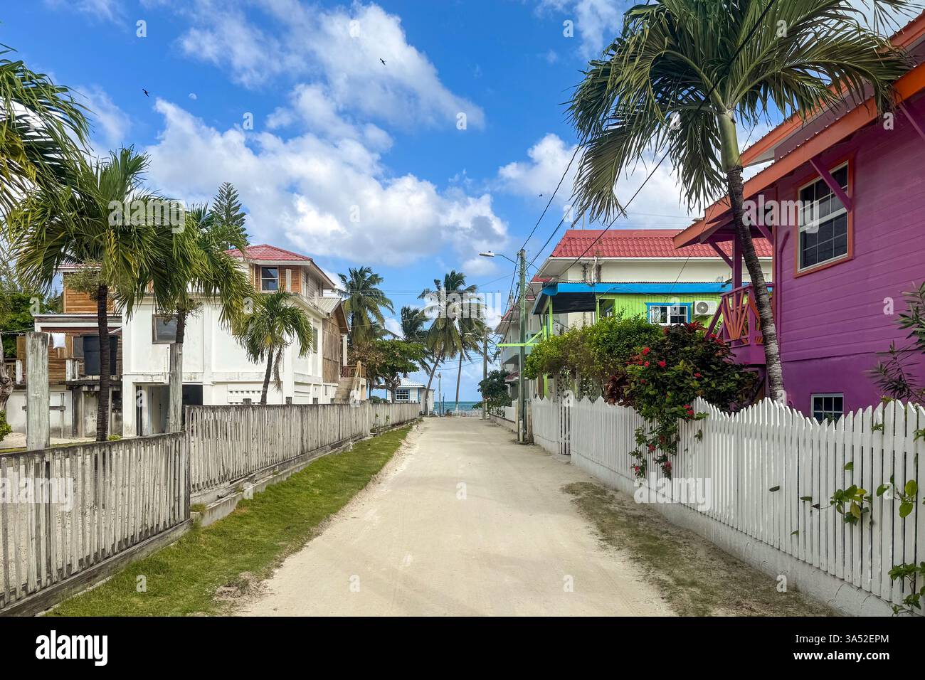 Sandy street scene on Caye Caulker, a laid-back island paradise in the ...