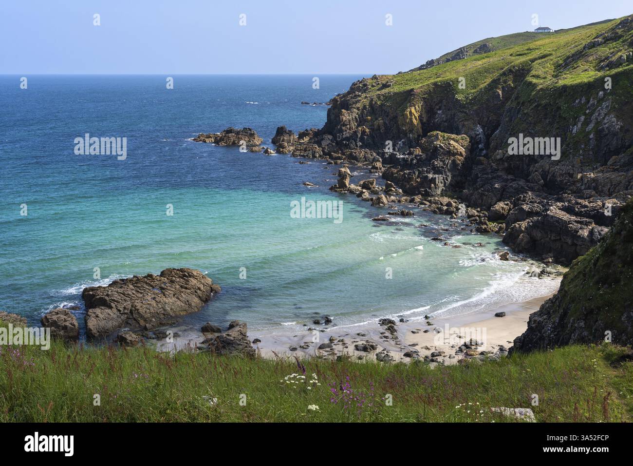 Coastal landscape. A cove on the Cornish coast. Rose-an Hale Cove ...