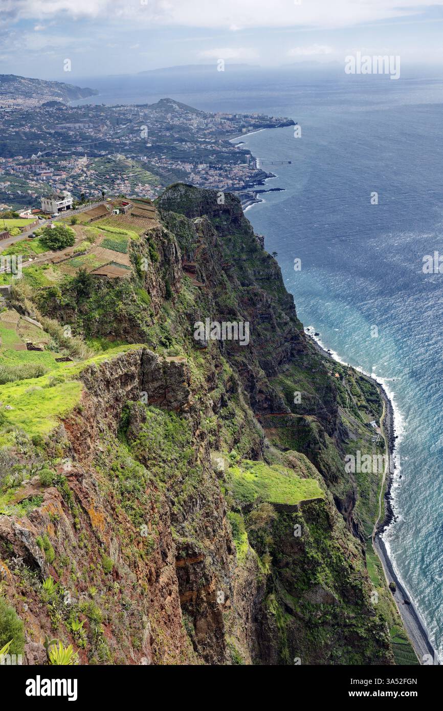 Coastal landscape with cliffs at the highest cape in Europe, tourist ...