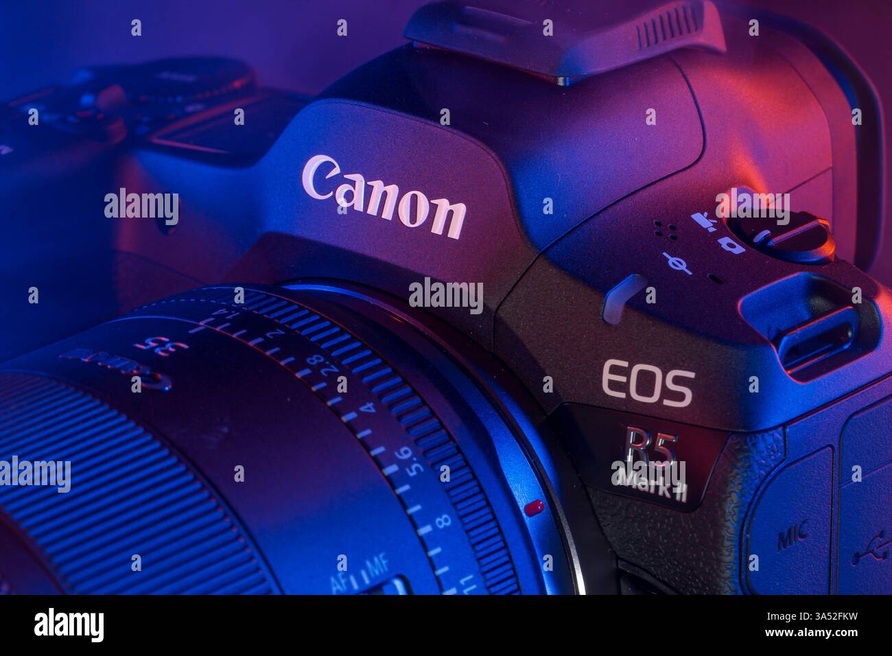 Milan, Italy - March 20, 2025: close up on a Canon EOS R5 Mark II ...
