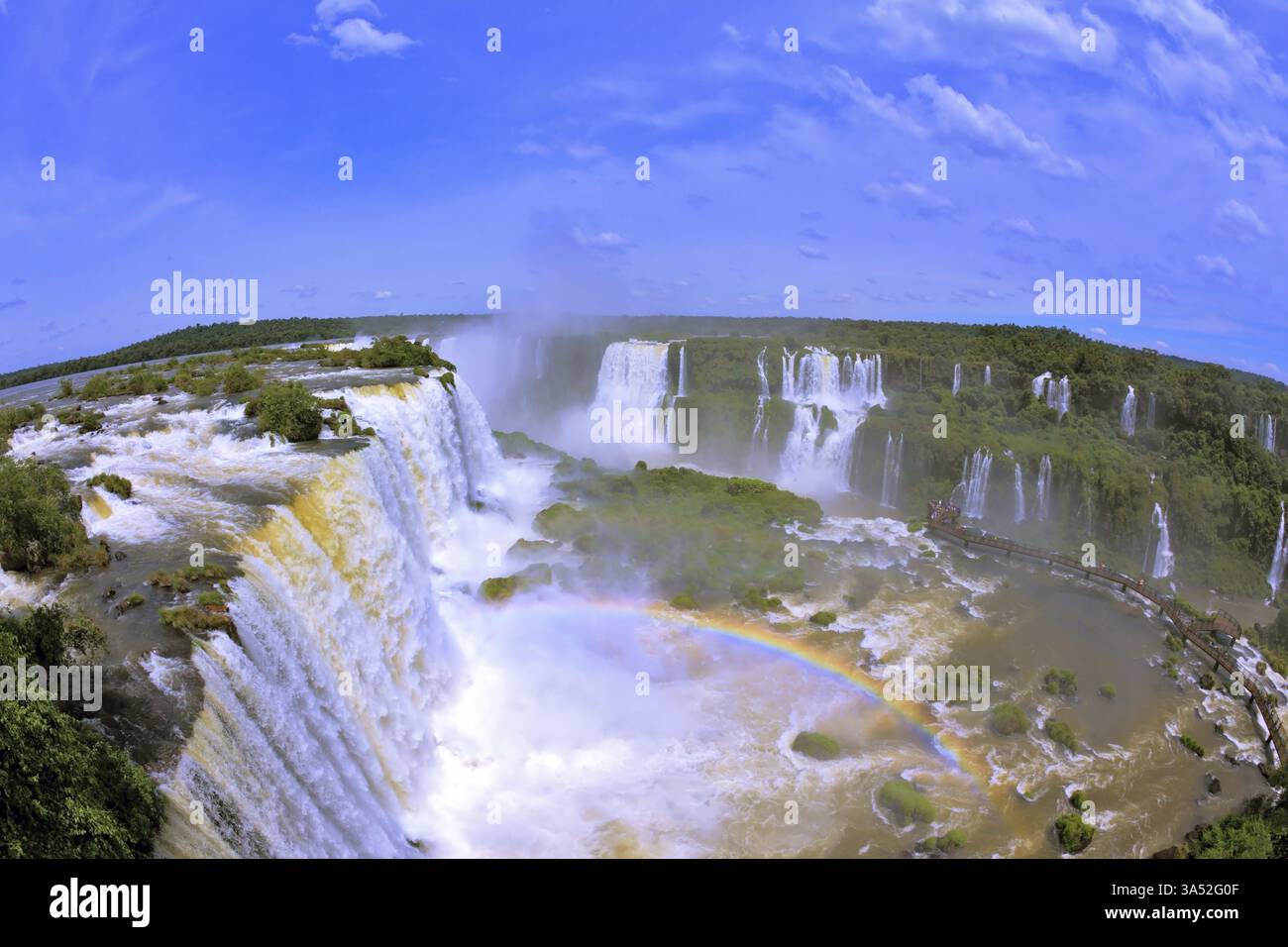 The most high-water waterfall in the world - Iguazu. Boiling water foam ...