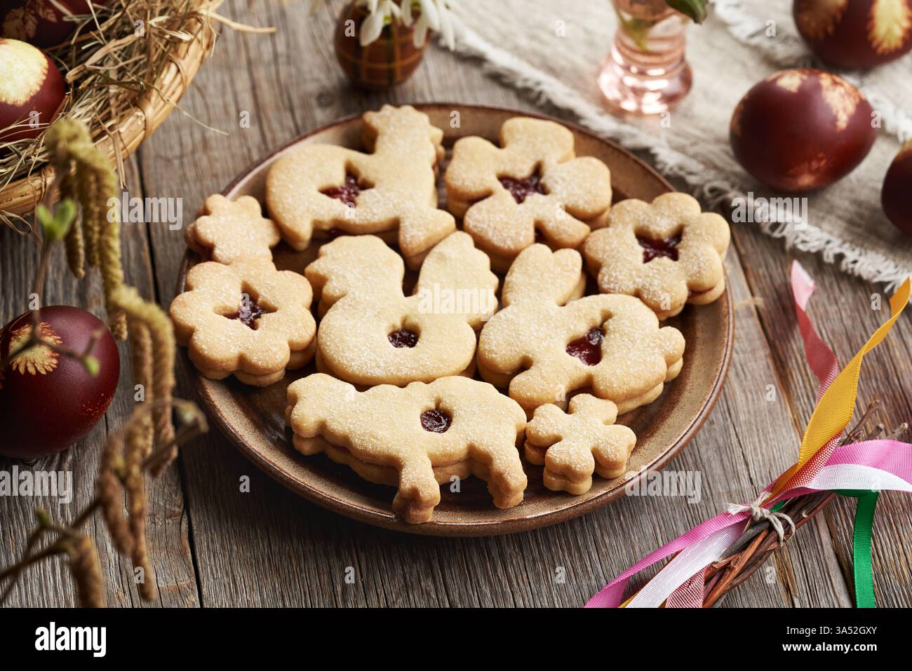 Linzer Easter cookie in the shape of animals filled with strawberry ...