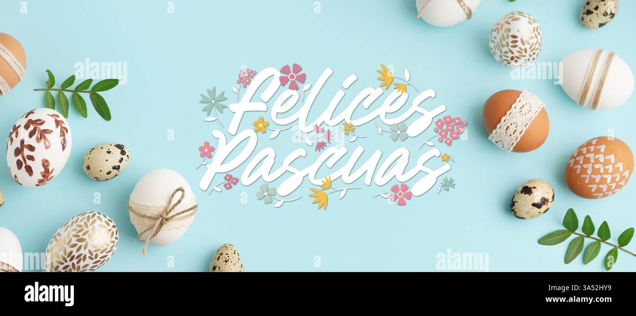 Festive banner for Easter celebration with text FELICES PASCUAS ...