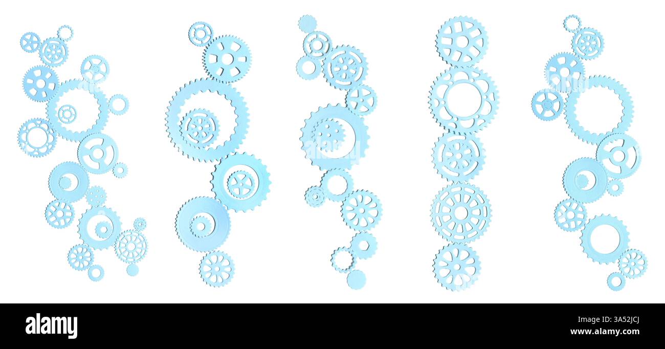 Collage of blue paper gears on white background Stock Photo - Alamy