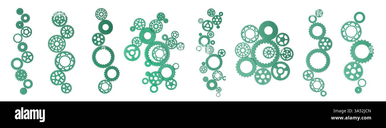 Collage of green paper gears on white background Stock Photo - Alamy