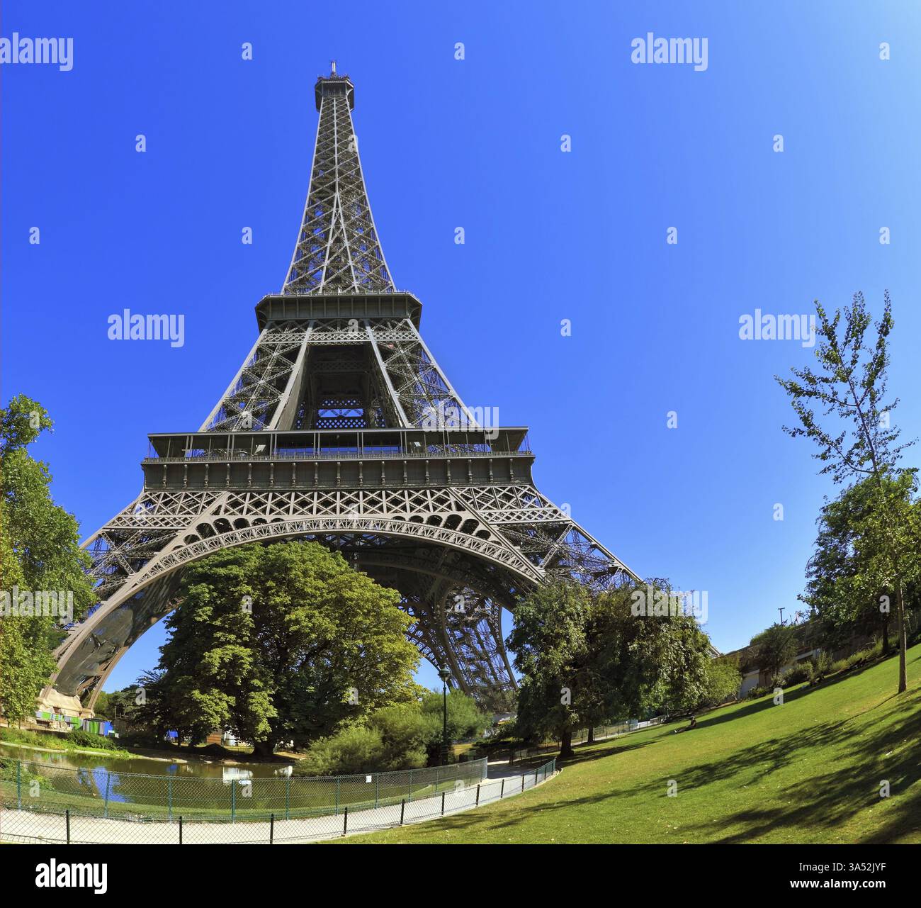 The picture was taken Fisheye lens. Huge and beautiful Eiffel Tower. At ...