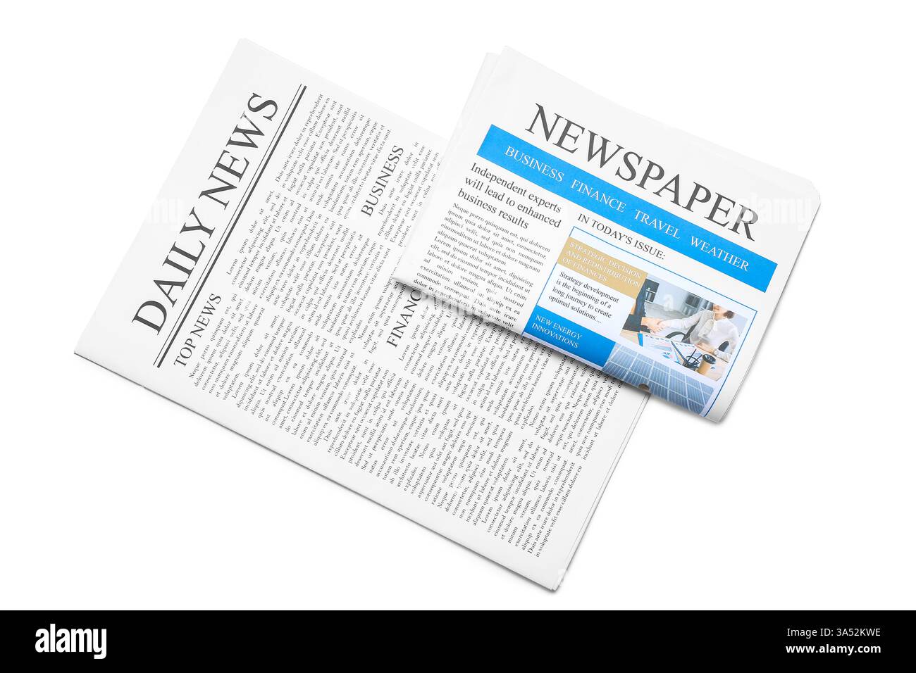 Different newspapers on white background Stock Photo - Alamy