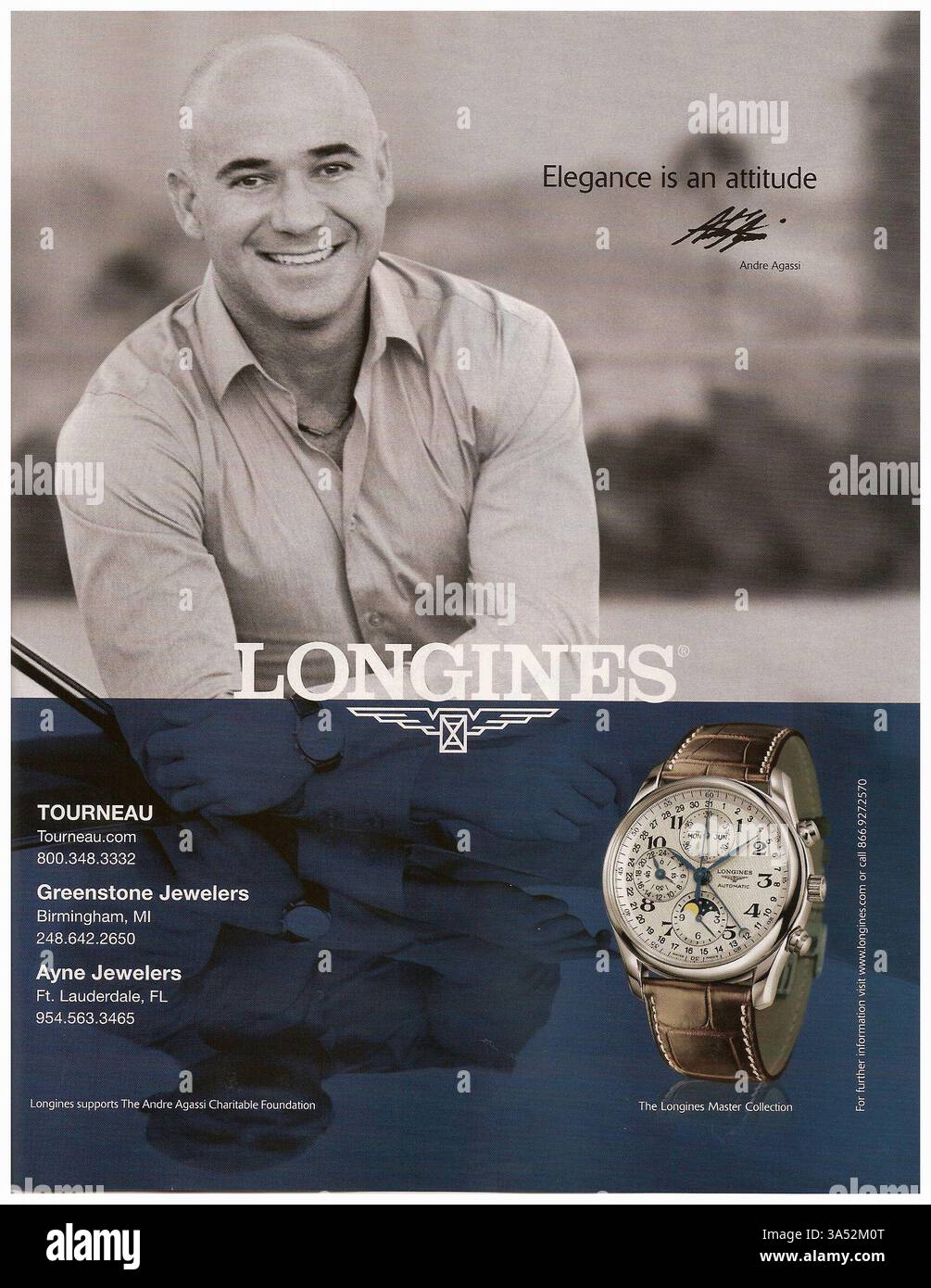 2008 Longines Master Collection watch ad featuring Andre Agassi Stock ...