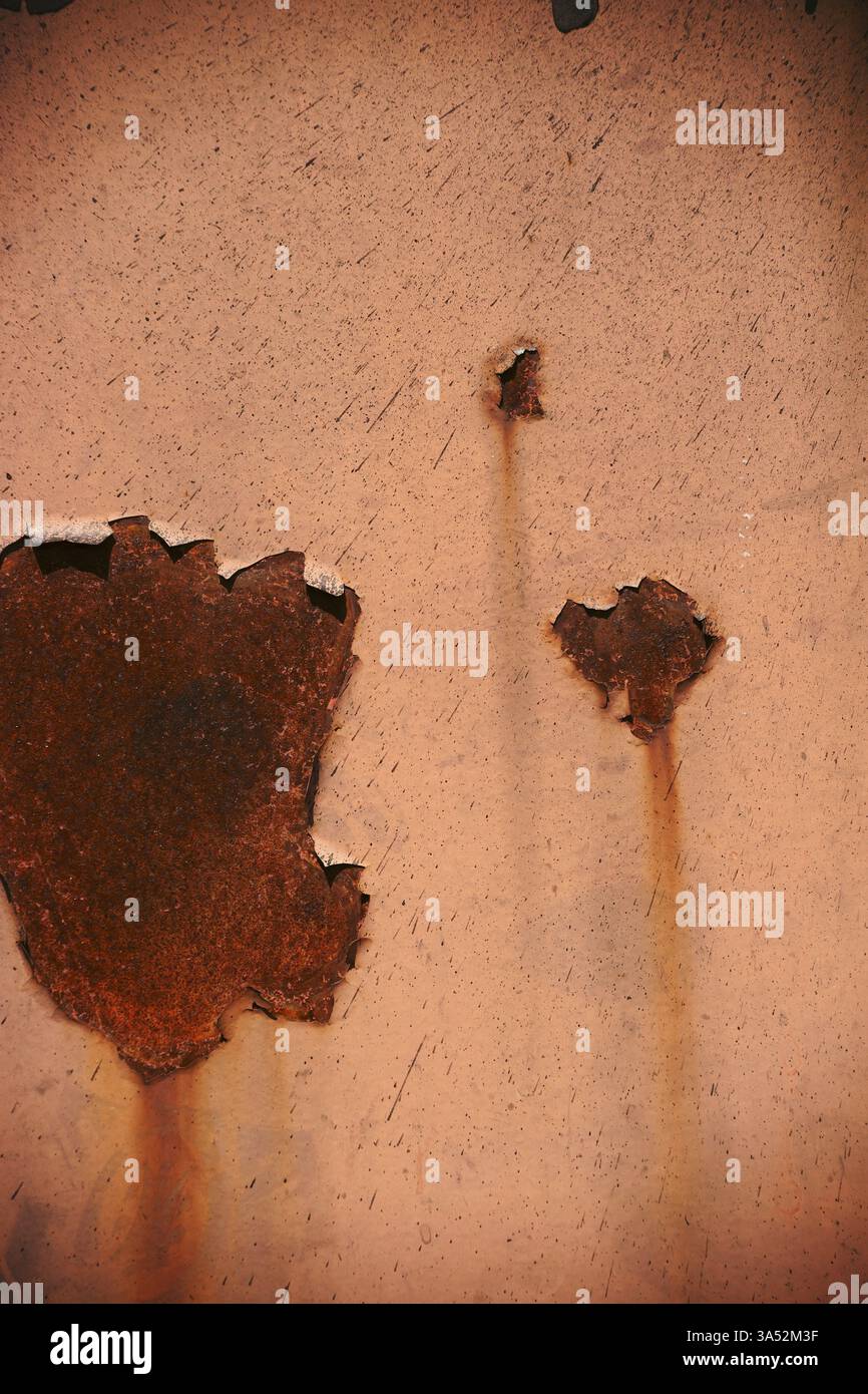 Rust stains in different sizes and with different structures on a steel ...