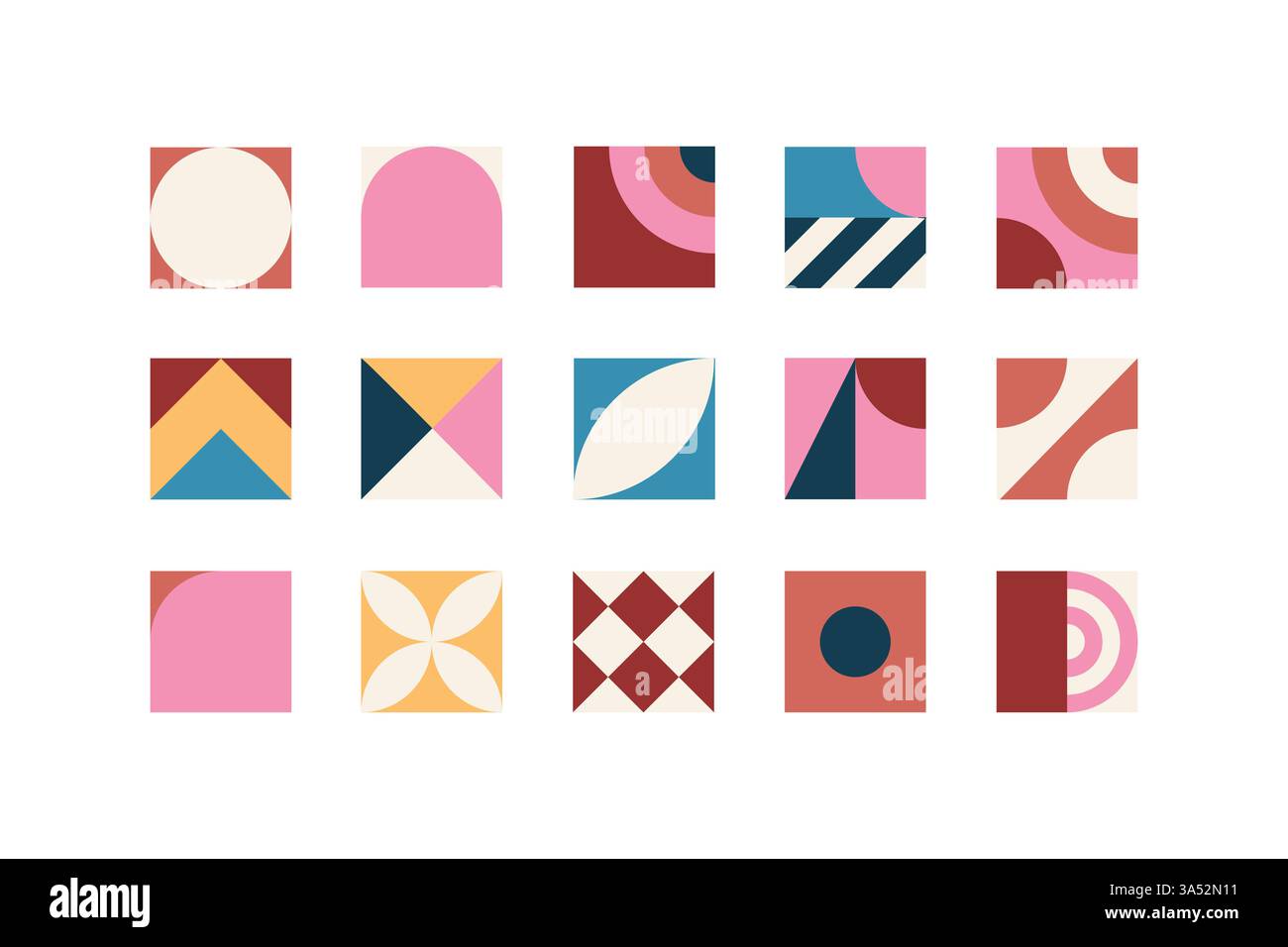 Bauhaus-inspired geometric pattern with bold shapes and modern color combinations. A minimalist ...