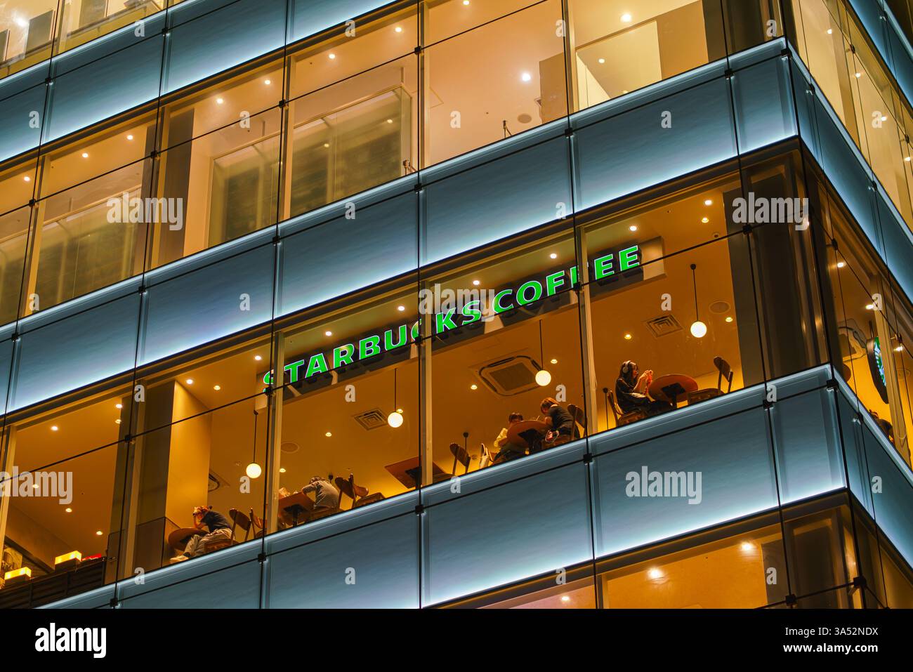 Himeji, Japan - Sep 24 2024, panoramic view of the glass facade of an ...