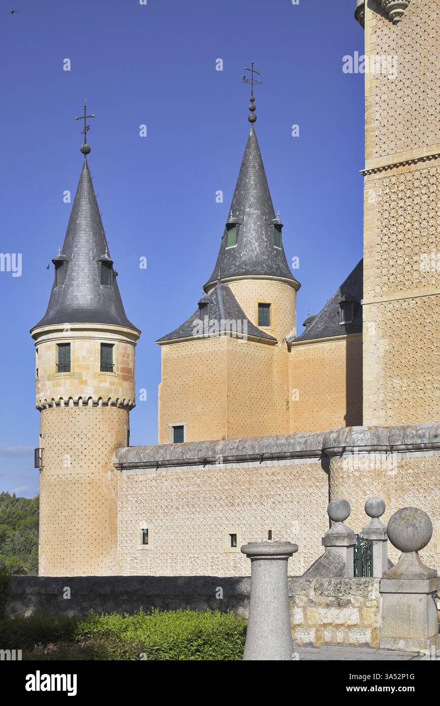 Ancient picturesque palace of the Spanish kings in Segovia on sunrise ...