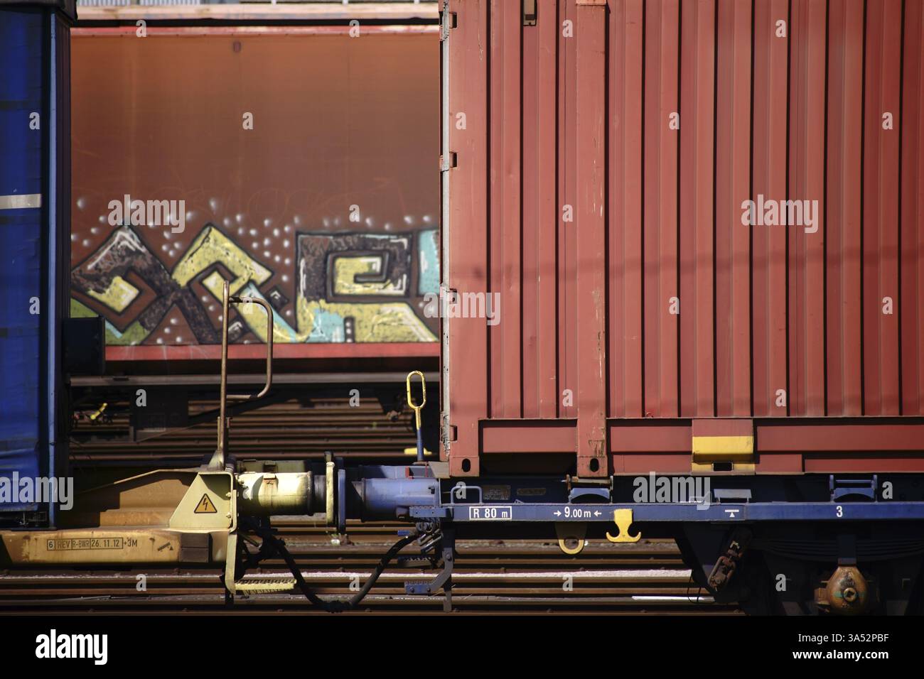 The outer body of a train with a trailer coupling made of silencers and ...