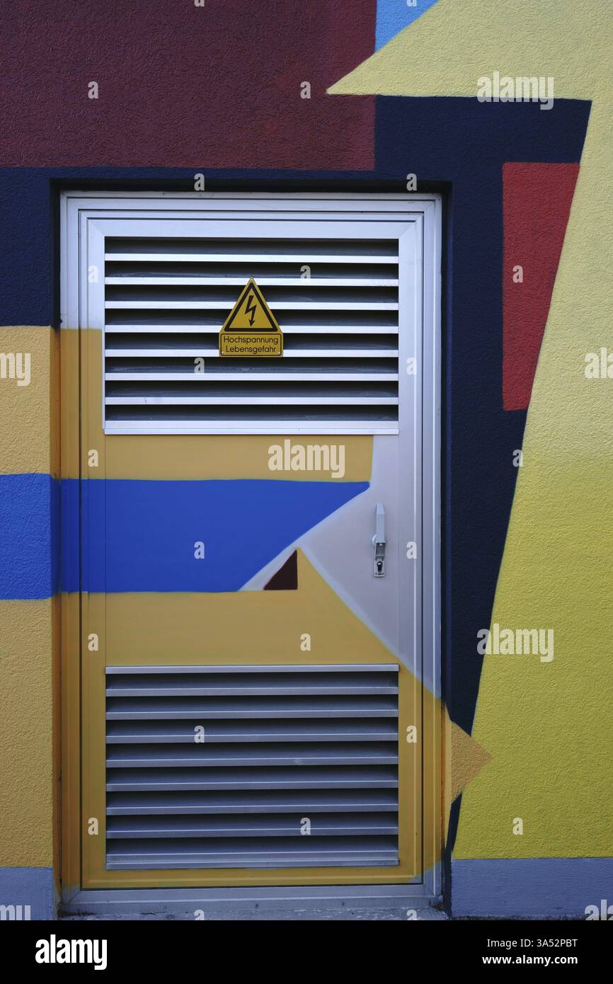 A brightly painted switch box or a high-voltage installation with a ...