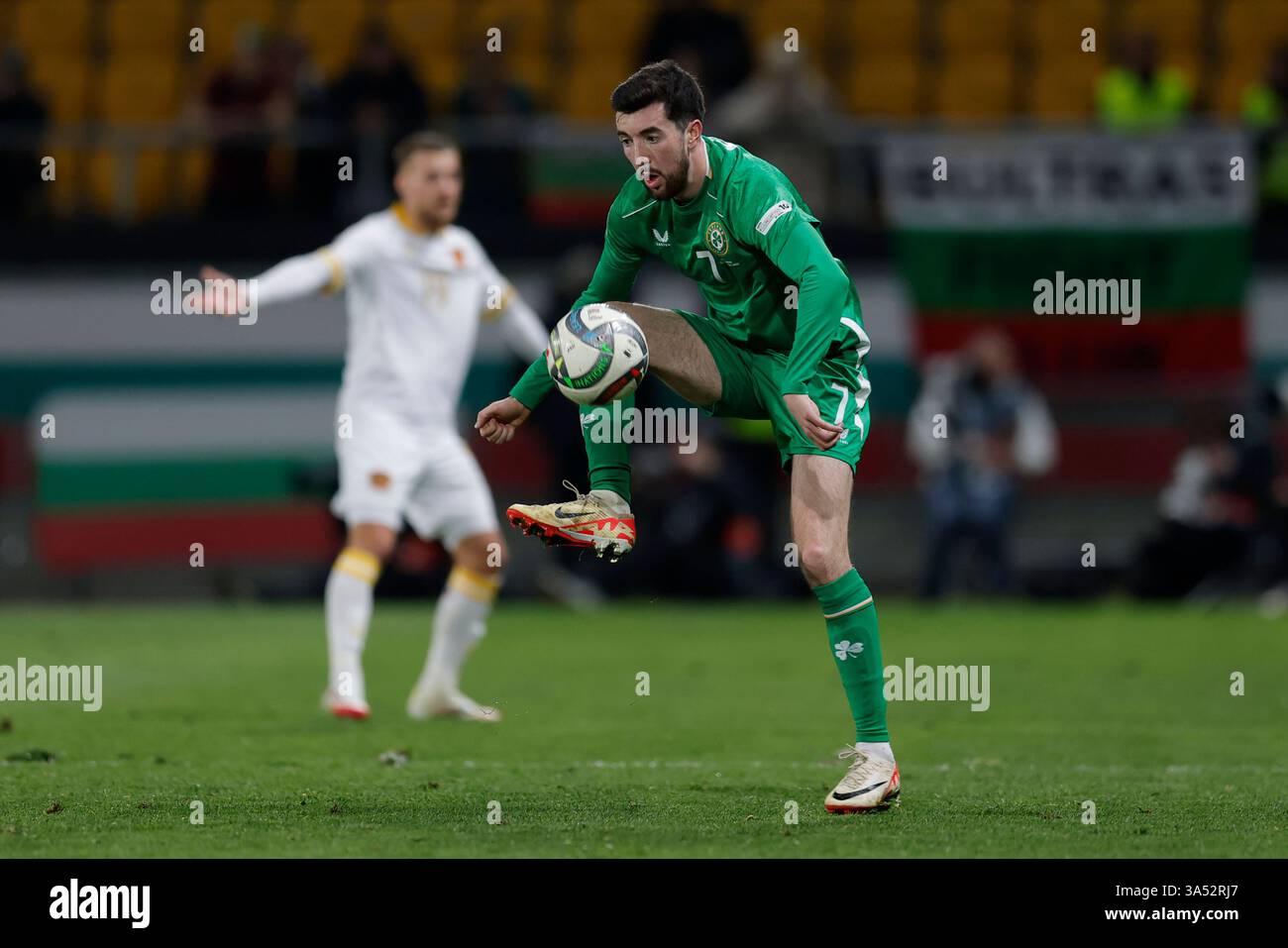 Ireland's Finn Azaz plays the ball during the UEFA Nations League ...