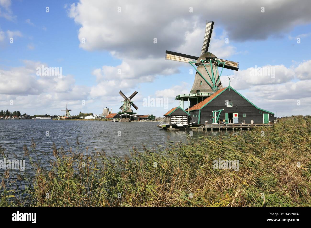 A lovely pastoral countryside. Traditional windmills and farm buildings ...