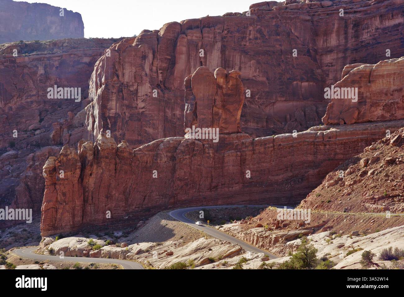Huge red rocks from sandstone in American national park Arch and the ...