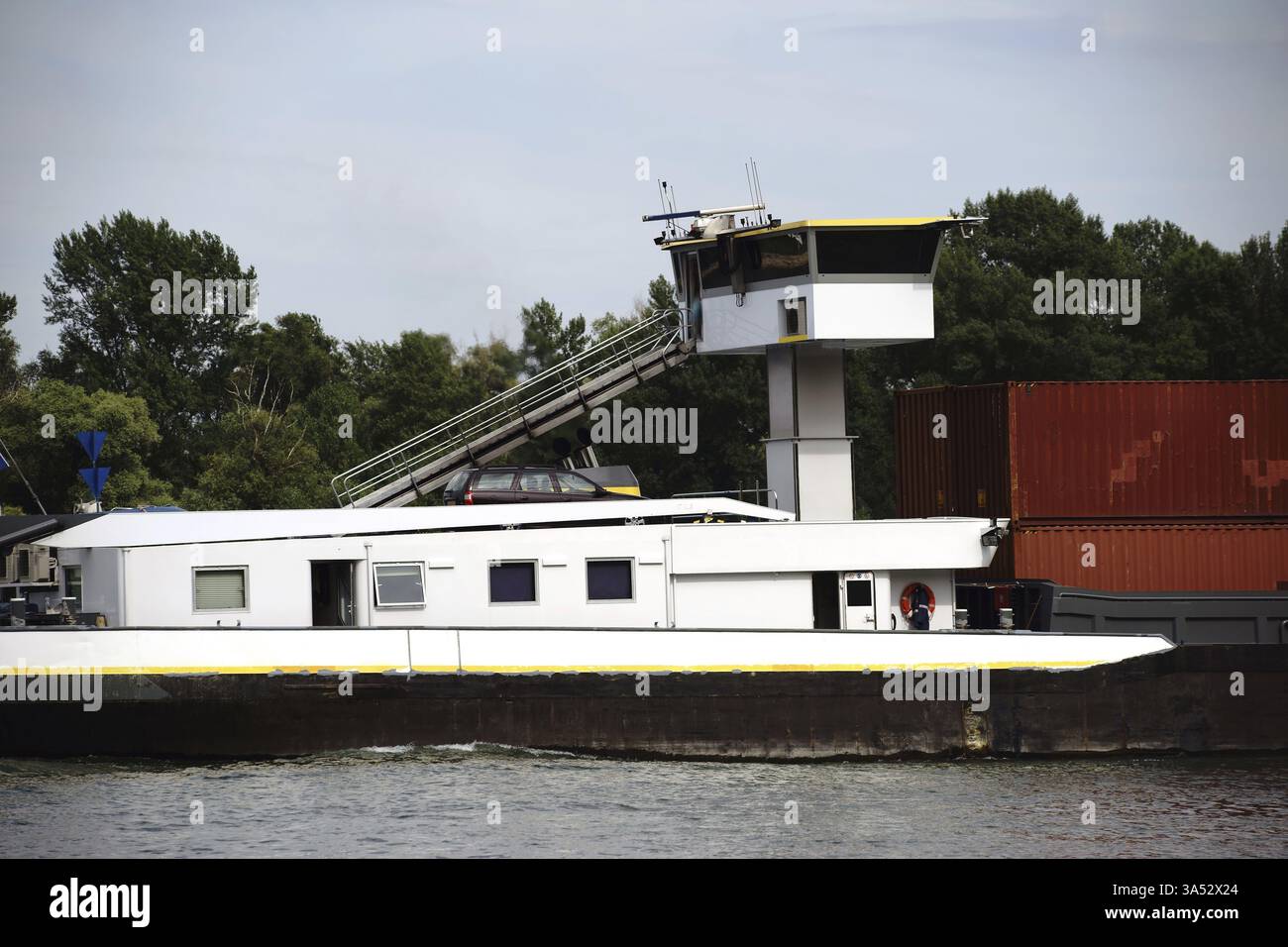 The deck and cabin of a transport ship for inland navigation Stock ...